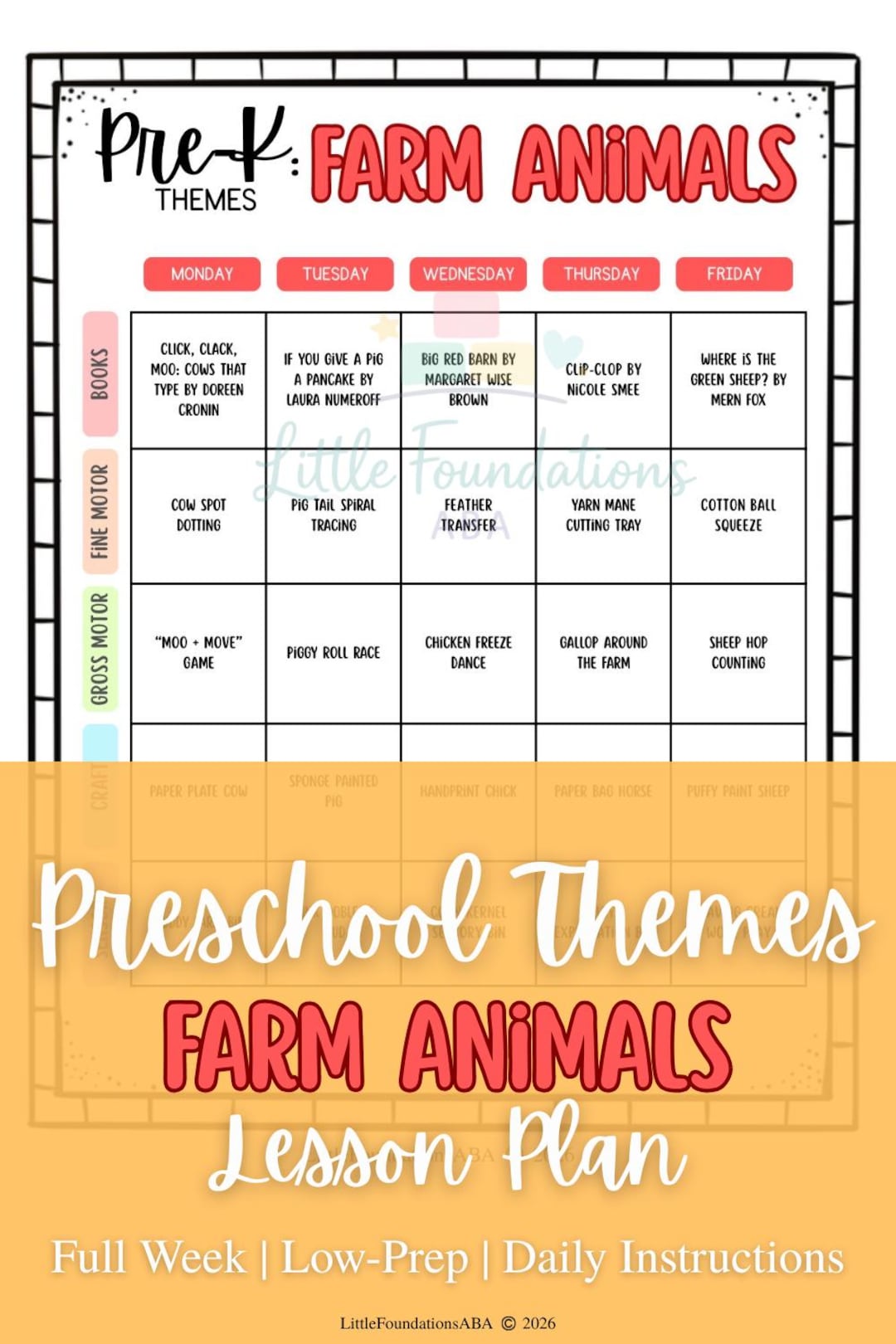 Spring Preschool Unit | Farm Animals | 5 Day Lesson Plan | Parent ...