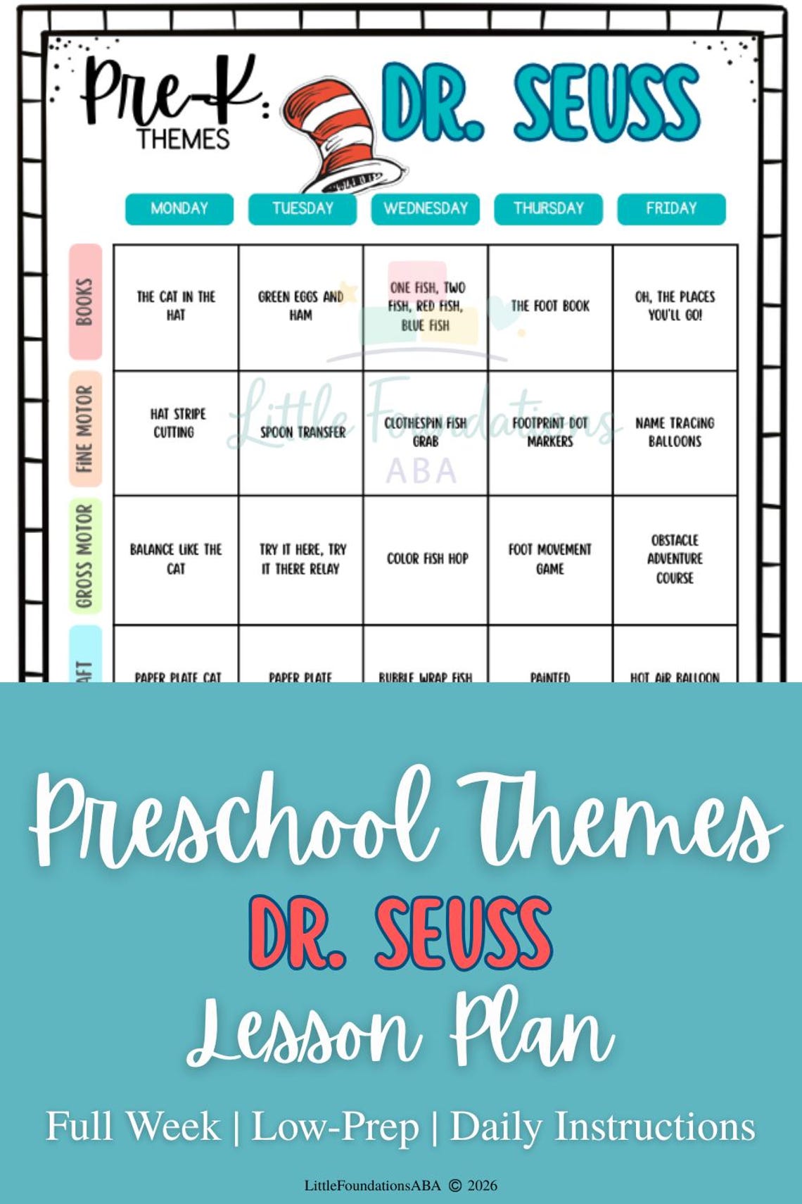 March Themes | Dr. Seuss Preschool Activities | 5 Day Lesson Plan - Etsy