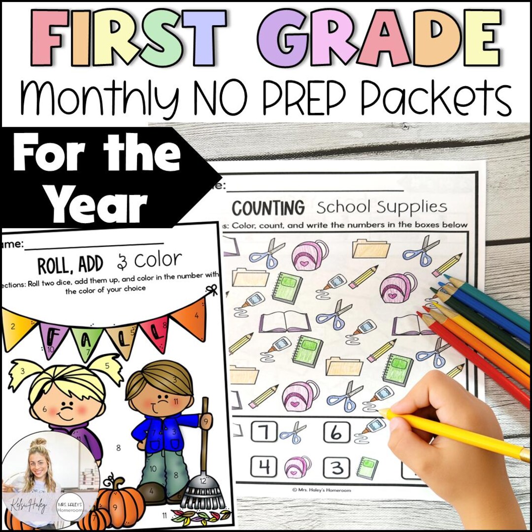 1st Grade NO PREP Monthly Math and Literacy Packet Back to School ...