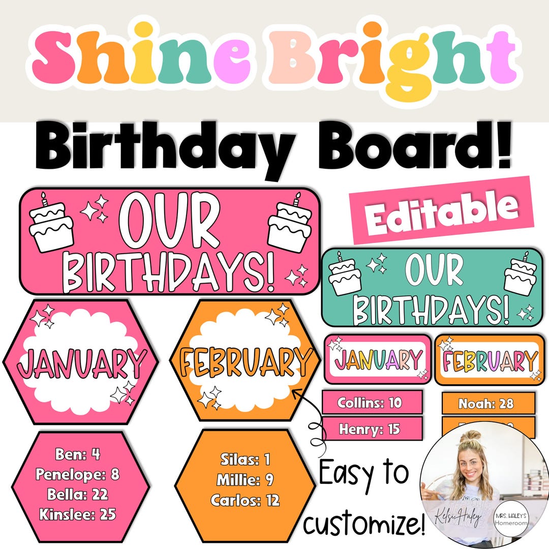 Birthday Display Bulletin Board Chart | Shine Bright Classroom Decor ...