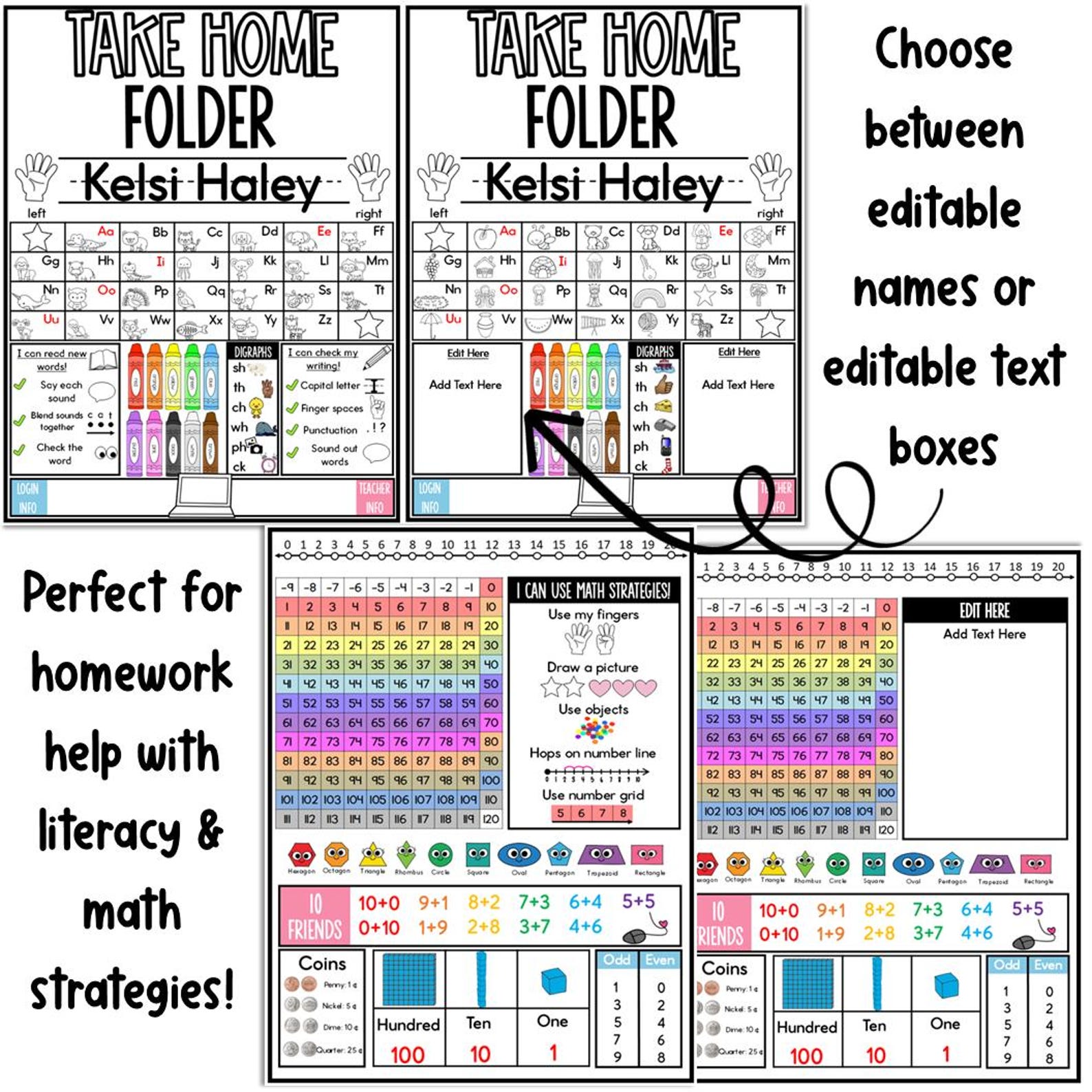 Take Home Folder Covers | Editable | Homework Helpers for Math and ...