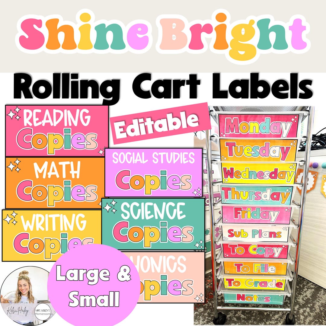 Editable 10 Drawer Rolling Cart Labels | Bright Classroom Decor ...