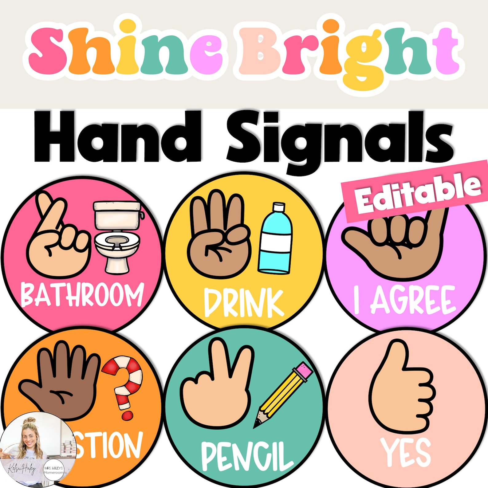 Hand Signals Posters | Shine Bright Classroom Decor | EDITABLE Diverse ...