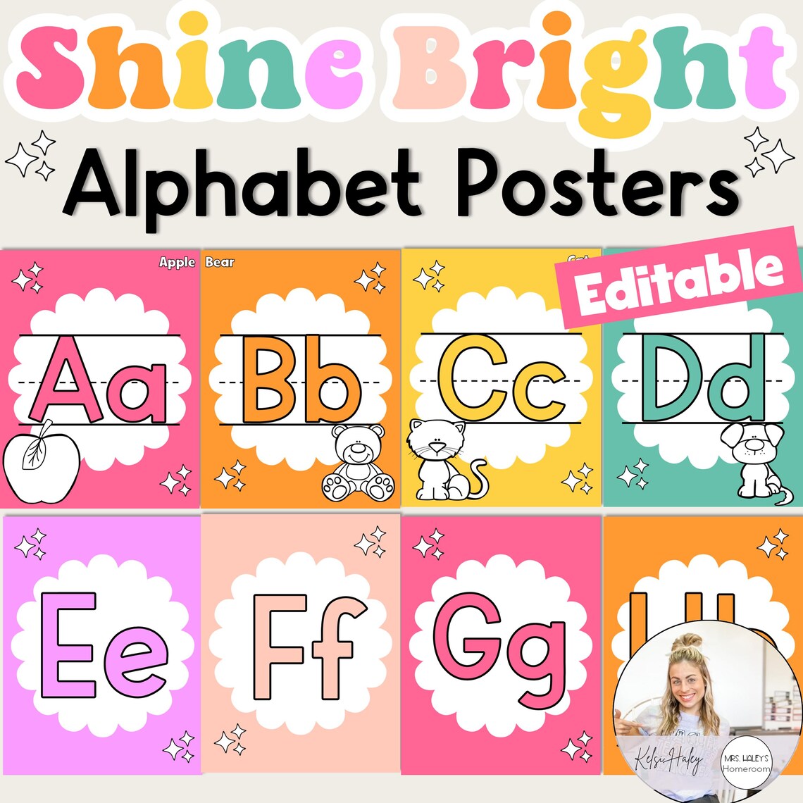 ABC Posters Decor Shine Bright Classroom Alphabet Display Decoration ...