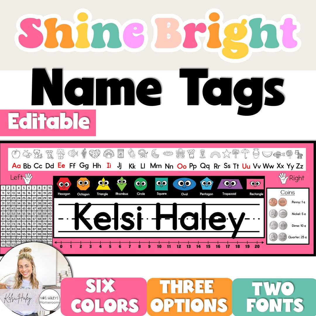 Editable Shine Bright Desk Name Tags Back to School Name Plates - Etsy