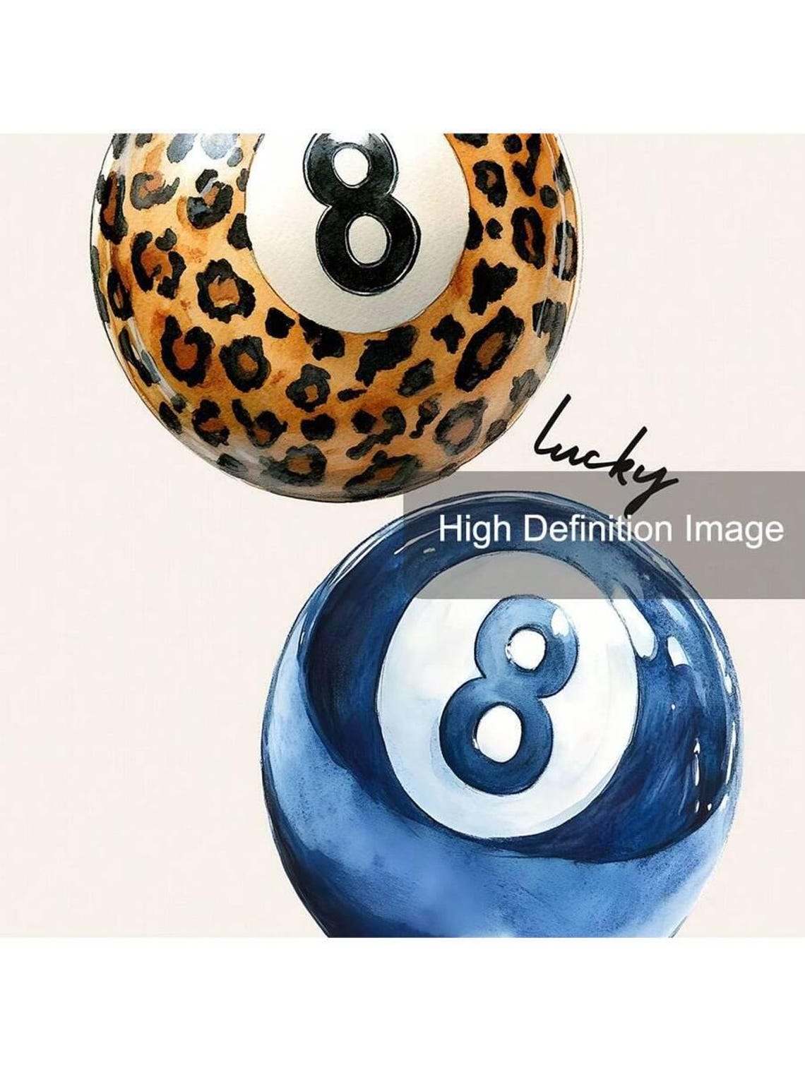 Lucky 8 Ball Poster – Leopard & Classic Blue Billiard Art Print, Fun ...