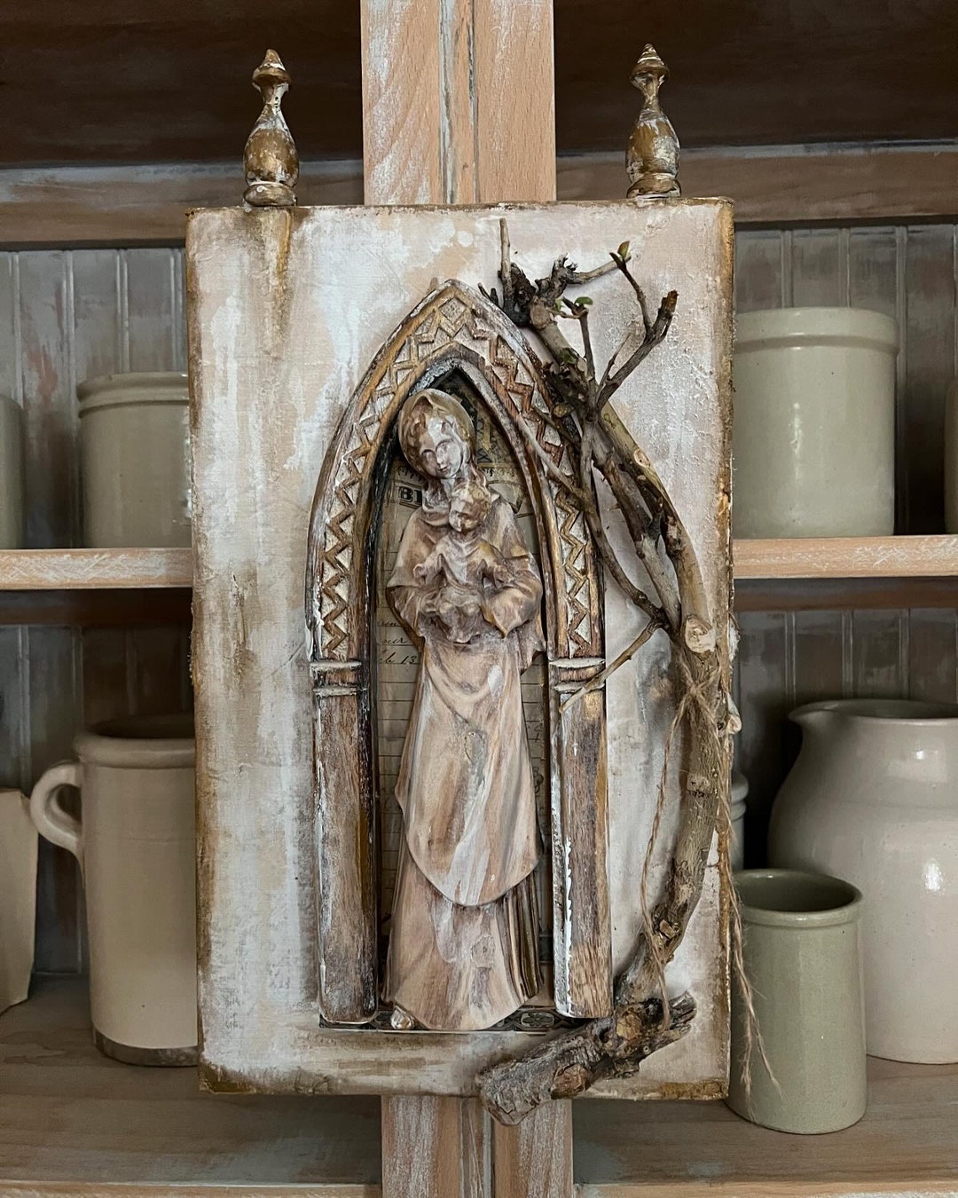 Christmas, Altar, Shrine, Spiritual Religious Art, White, Gray, Gold ...