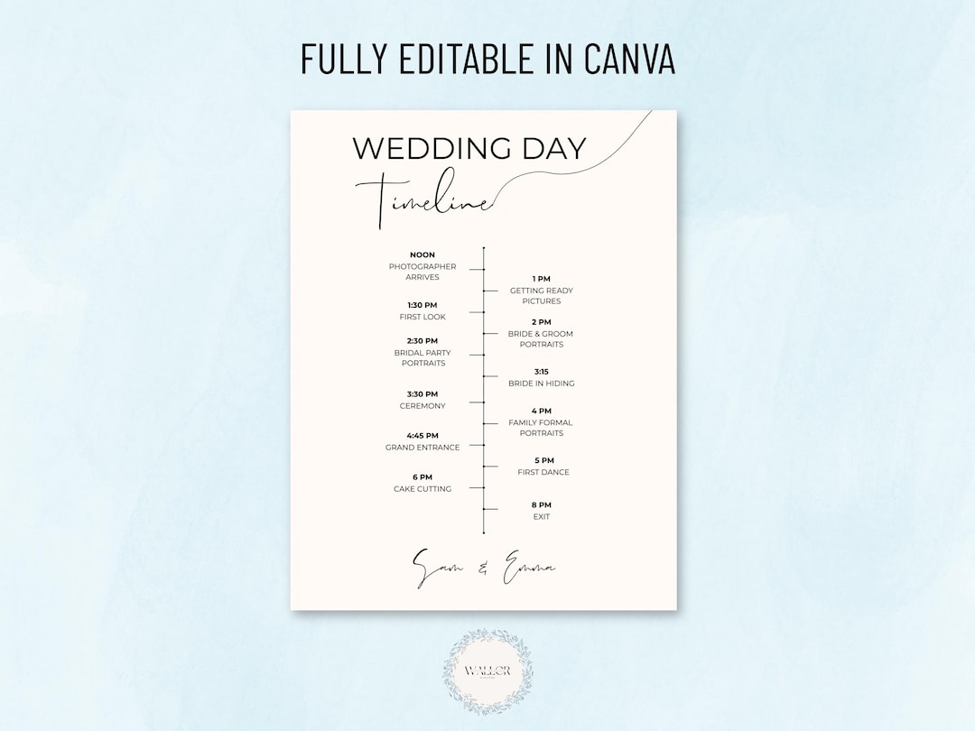 Editable Wedding Day Timeline Template | Canva Planner (instant ...