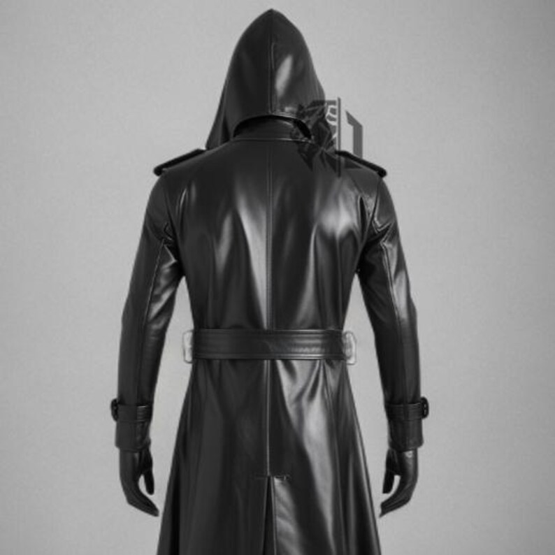 Black Hooded Leather Trench Coat Men | Long Gothic Matrix Coat ...