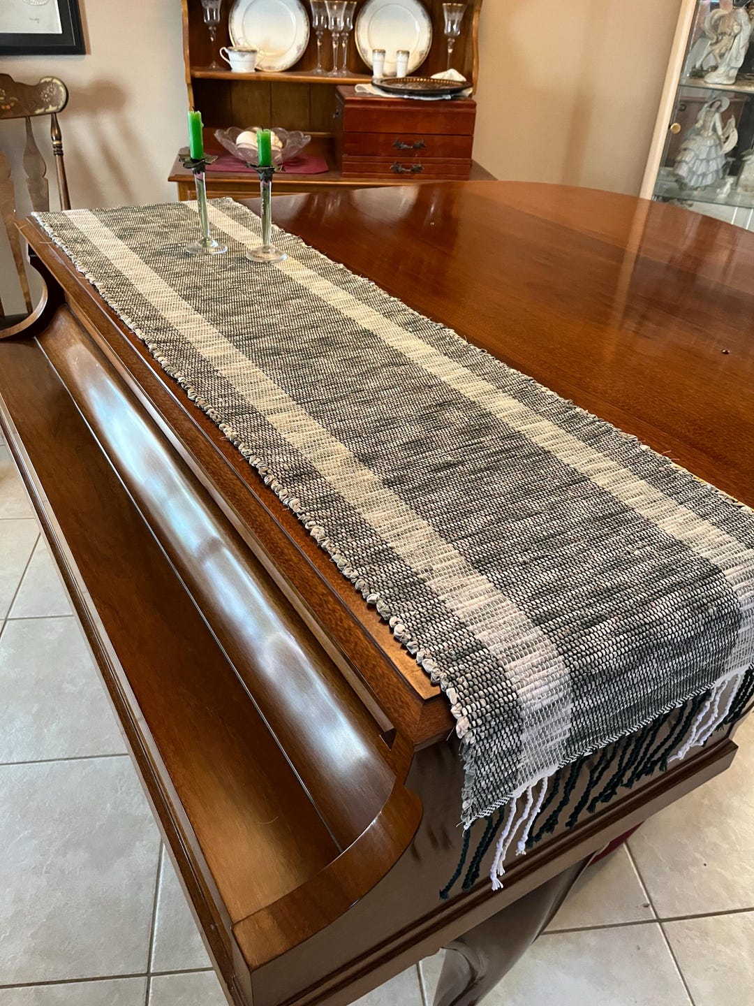 Hand Woven Rag Rug Table Runner- Shades of Green, 16x71 Inches ...