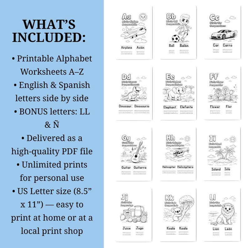 Bilingual Alphabet Worksheets A–Z English & Spanish Printable | ABC ...
