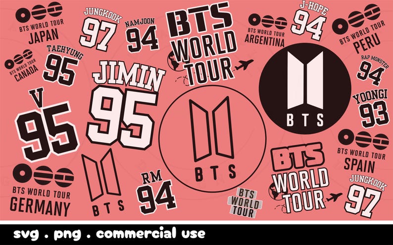 50+ BTS Designs World Tour 2026 2027 PNG SVG Shirt Country Names ...