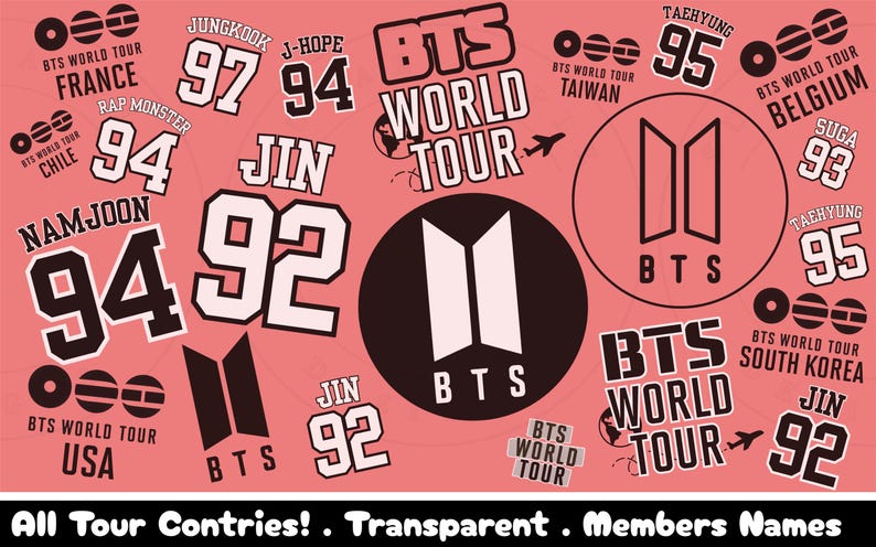 50+ BTS Designs World Tour 2026 2027 PNG SVG Shirt Country Names ...
