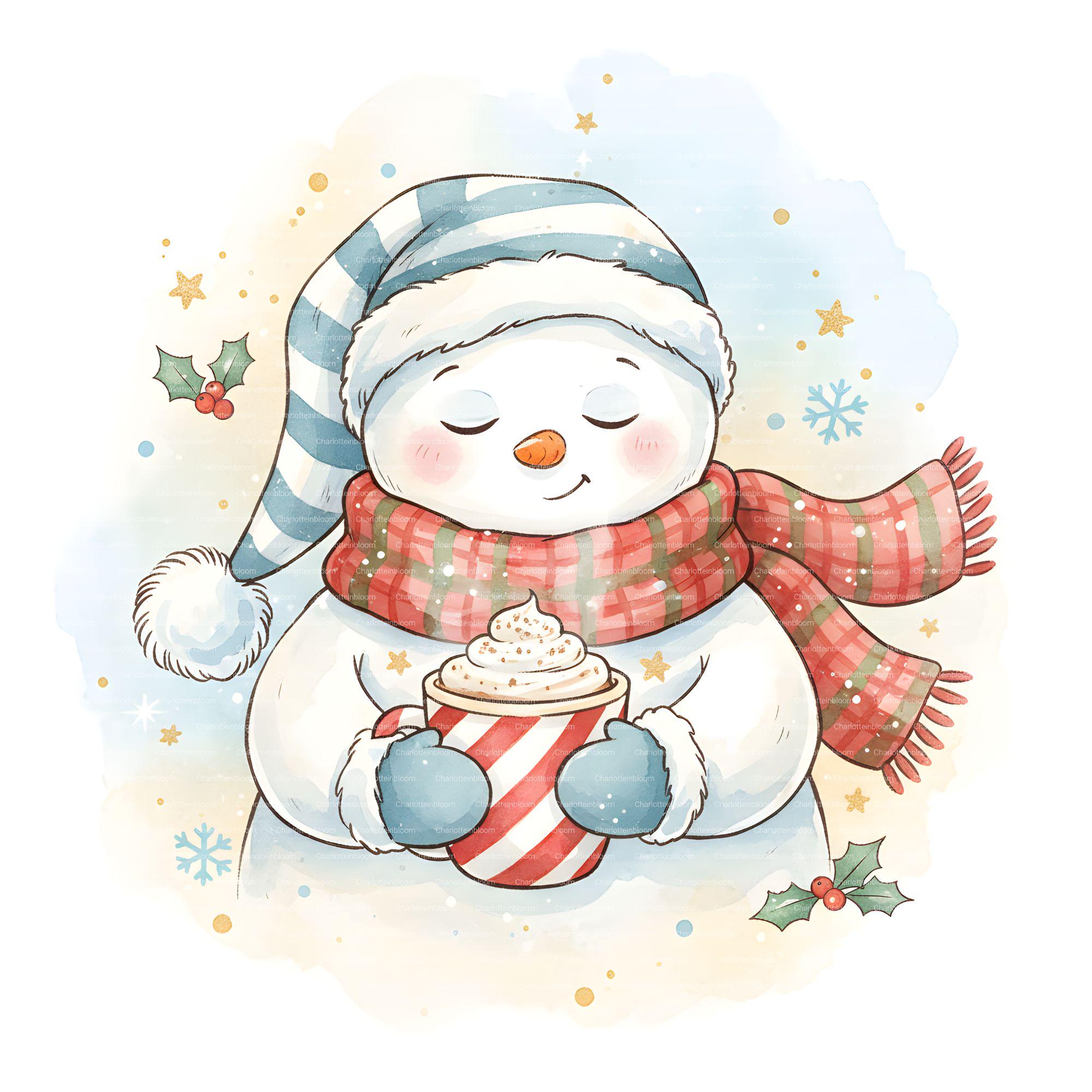 Whimsical Christmas Clipart Bundle: Watercolor Snowmen, Winter ...