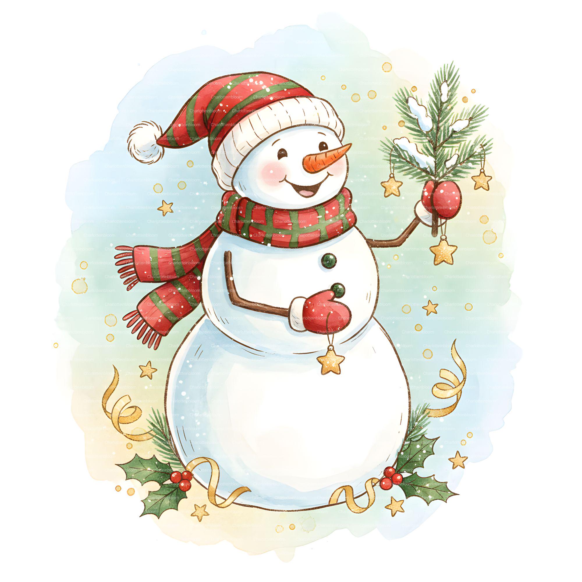 Whimsical Christmas Clipart Bundle: Watercolor Snowmen, Winter ...