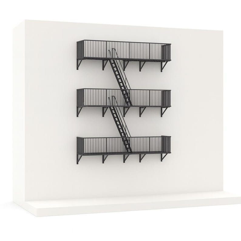 Fire Escape Balcony STL File – 3D Printable Exterior Staircase Model ...
