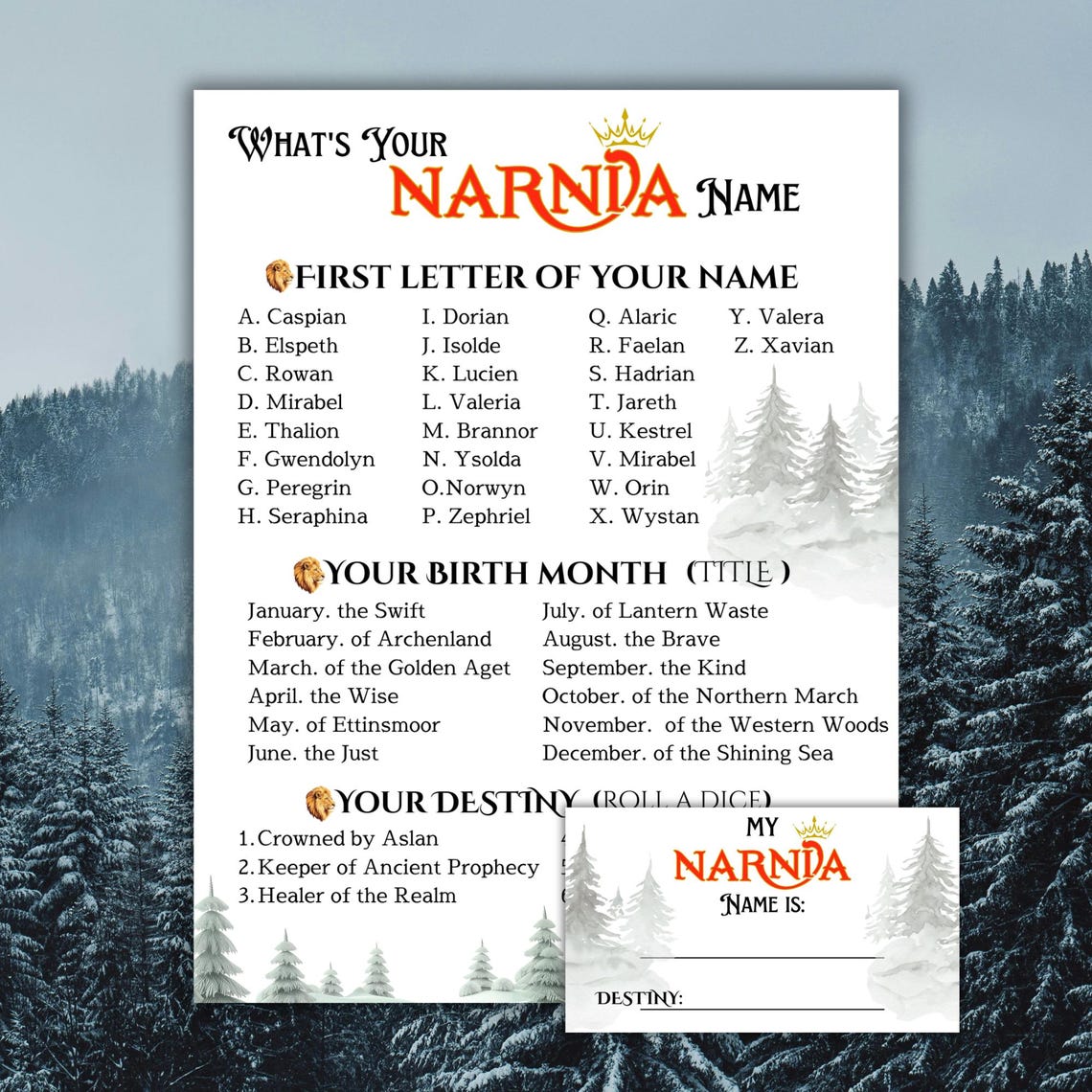 Whats Your Narnia Name Game, Birthday Party Activity, New Years Fun ...