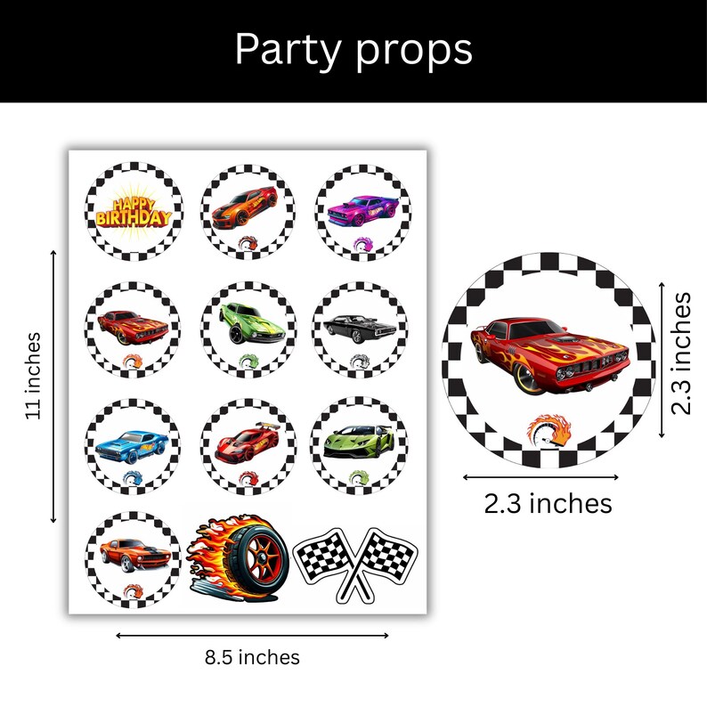 Racing Wheels Cupcake Toppers Flaming Hot Cars Party Props Race Car ...