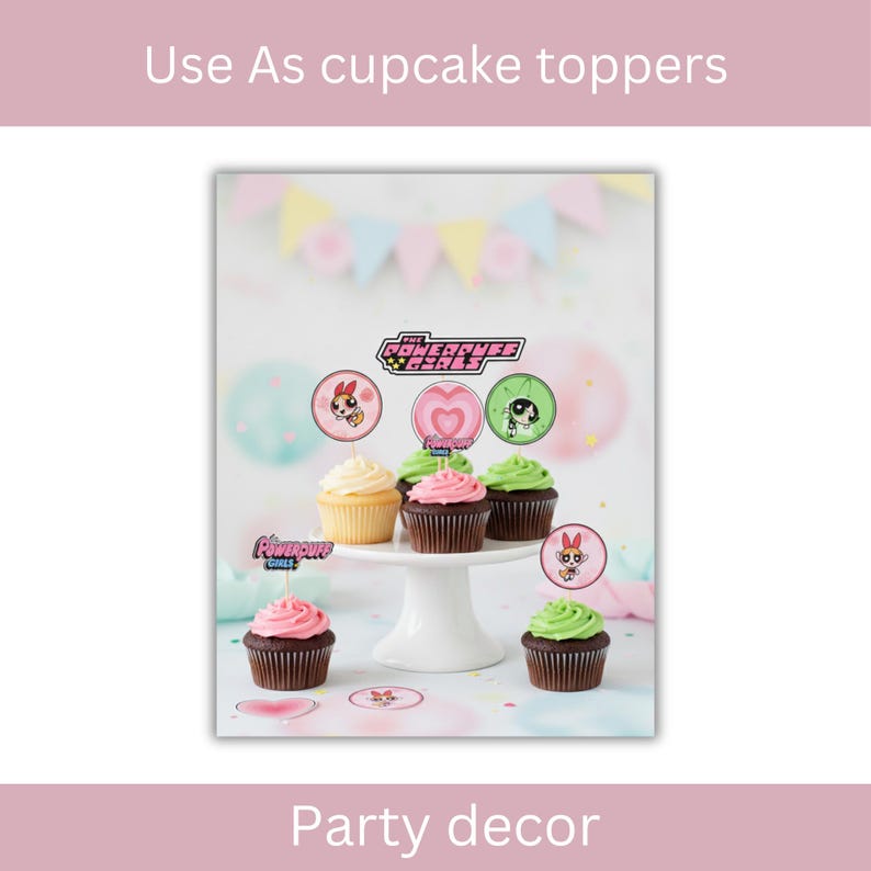 Powerpuff Girls Cupcake Cake Toppers Party Props and Decor for 90s ...