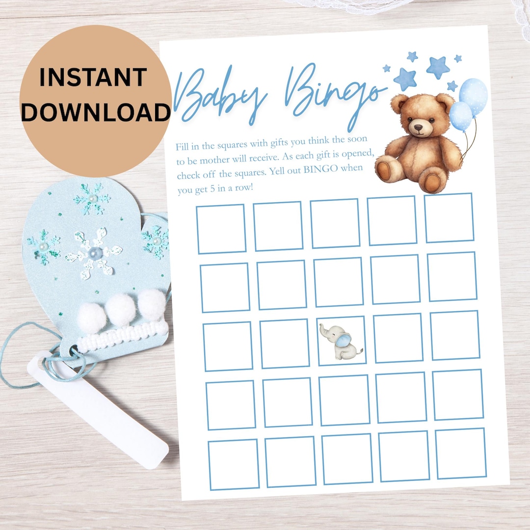 Baby Shower Bingo, Baby Bingo, Baby Boy Bingo Game, Blue Baby Shower ...