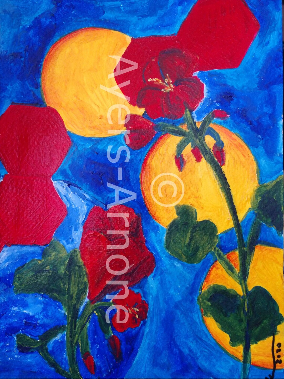 Geranium 2 on Abstract Background Original Acrylic on Watercolor ...