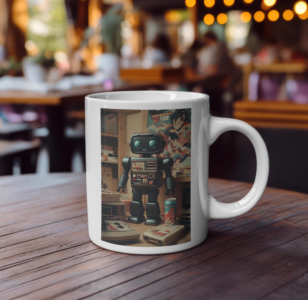 Retro Vintage Japanese Toy Robot Graphic Coffee Mug Tea Cup, Mecha ...
