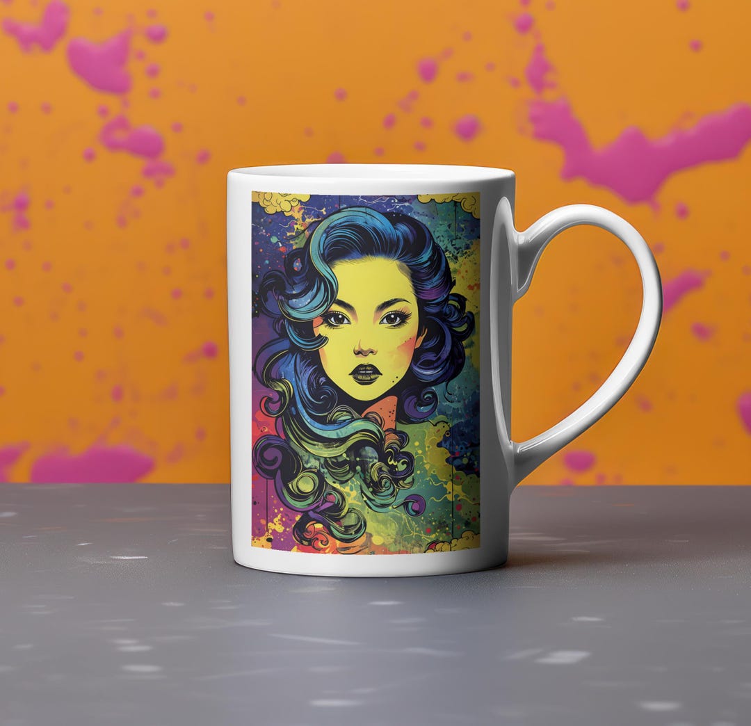 Psychedelic Japanese Model Pop Art Coffee Mug Tea Cup, Hippie Trippy ...