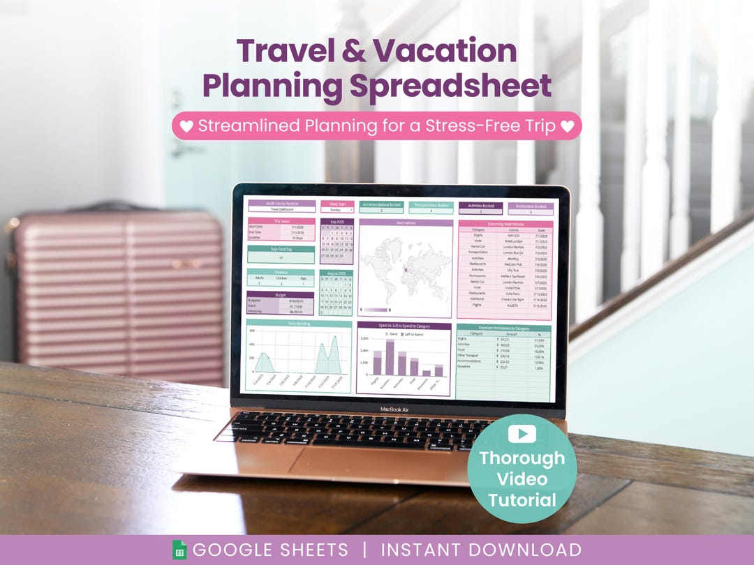 Travel Planner Spreadsheet for Google Sheets: Vacation Itinerary ...