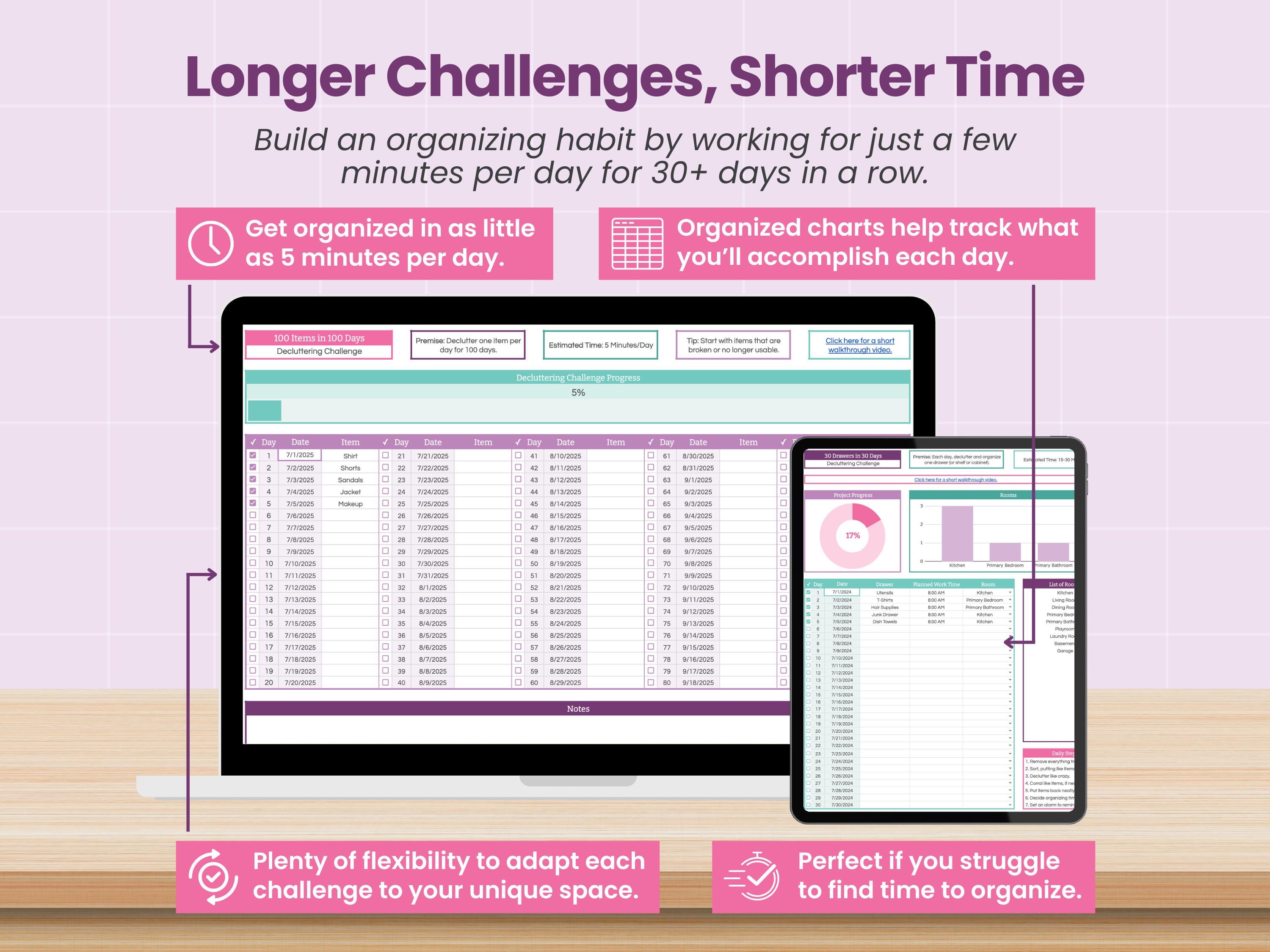 Home Organizing Challenge Spreadsheet: Google Sheets Template (digital ...