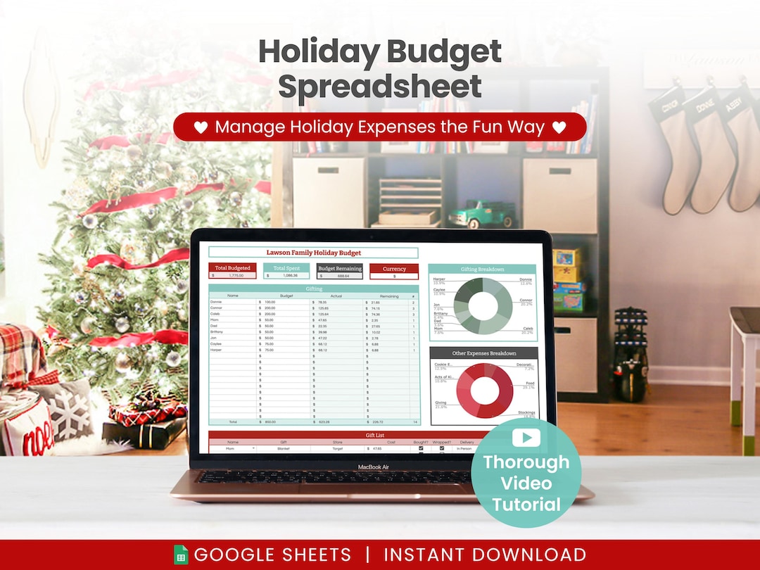 Holiday Budget Spreadsheet & Christmas Gift Tracker for Google Sheets ...
