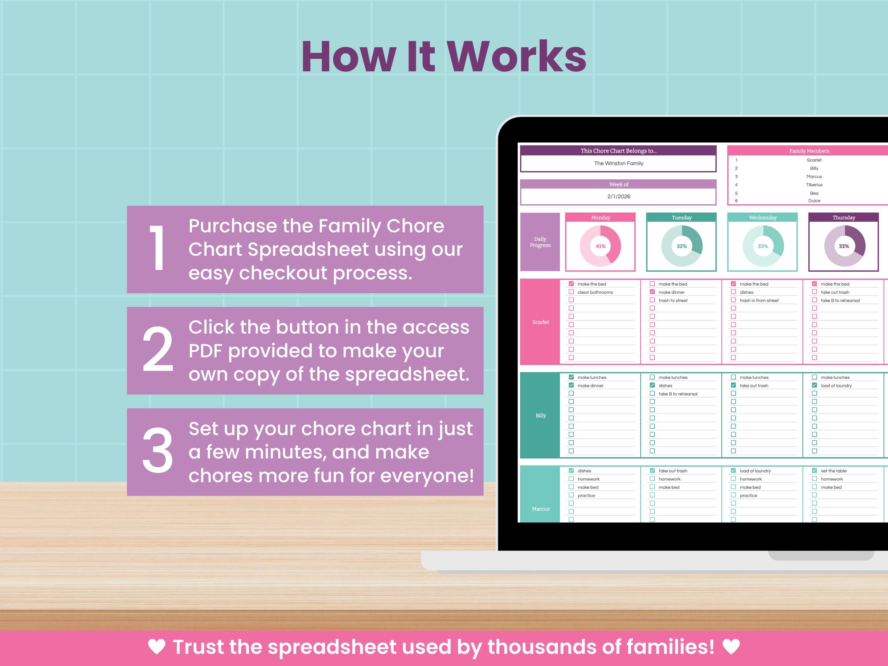 Family Chore Chart Spreadsheet for Google Sheets: Interactive Task ...