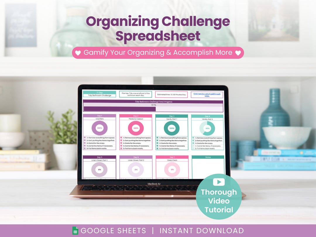 Home Organizing Challenge Spreadsheet: Google Sheets Template (digital ...
