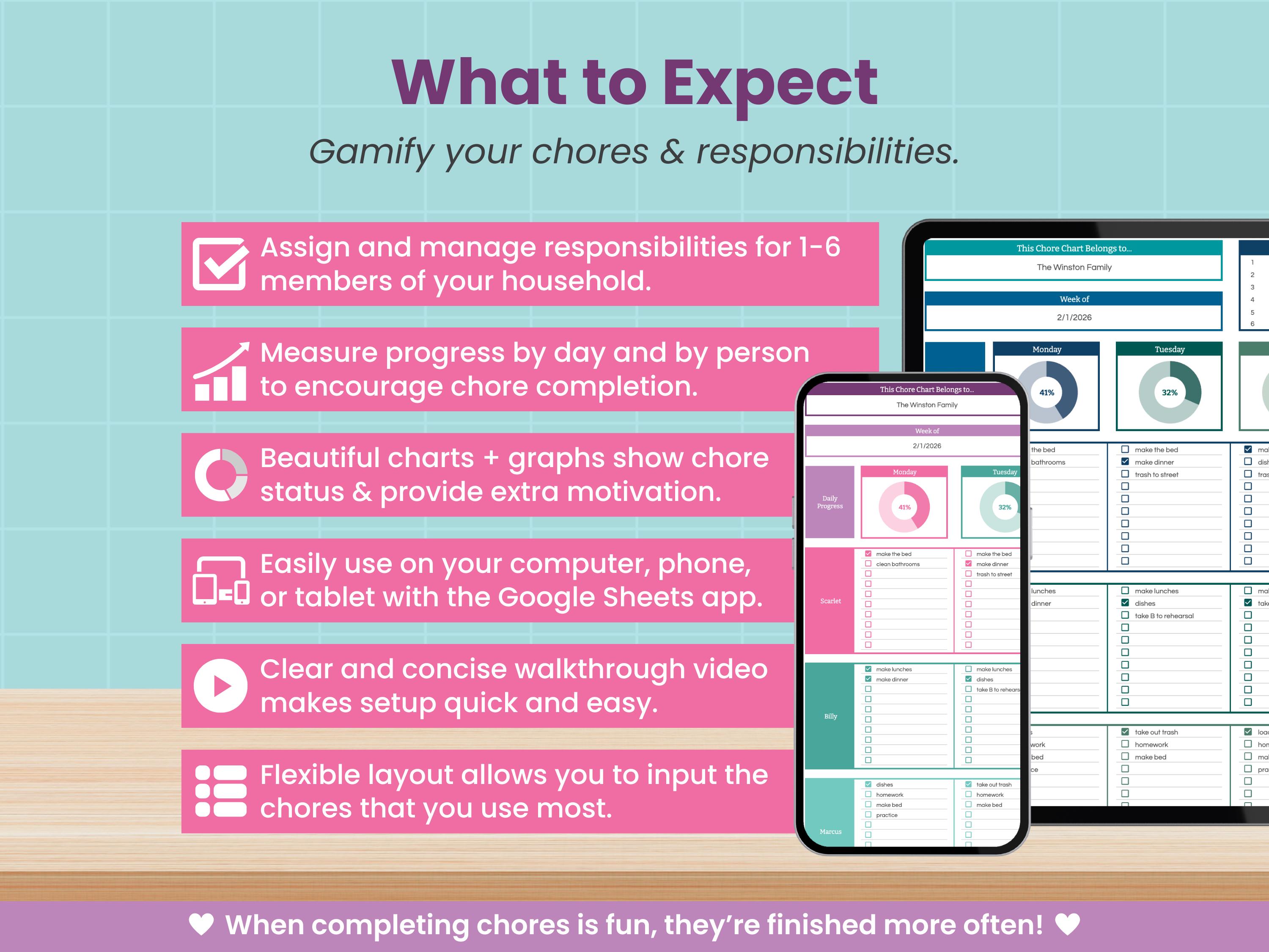 Family Chore Chart Spreadsheet for Google Sheets: Interactive Task ...