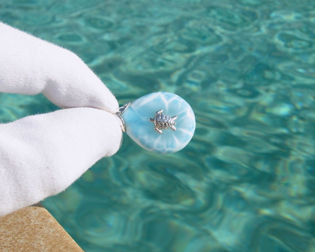 Superb Aqua Blue Teardrop Pendant, Turtle Spirit, Genuine Dominican ...