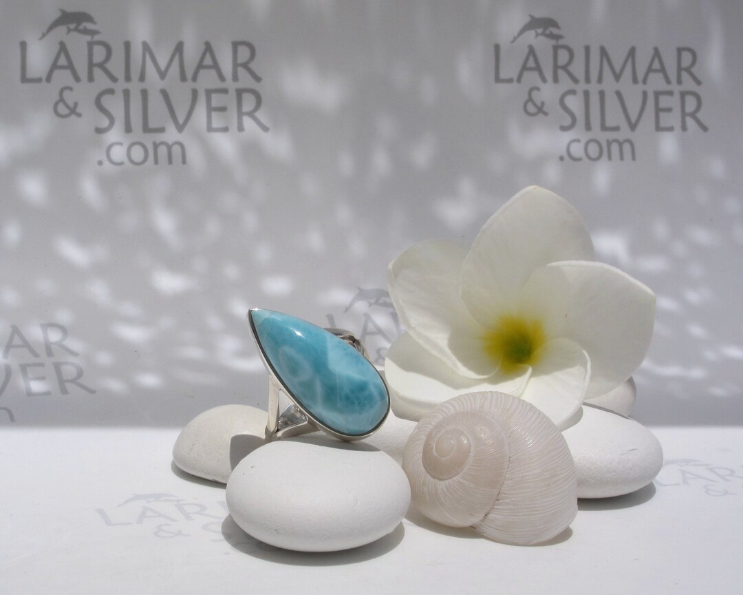 Iridescent Blue Turquoise Larimar Ring Size 7.5, Before the Storm, Top ...