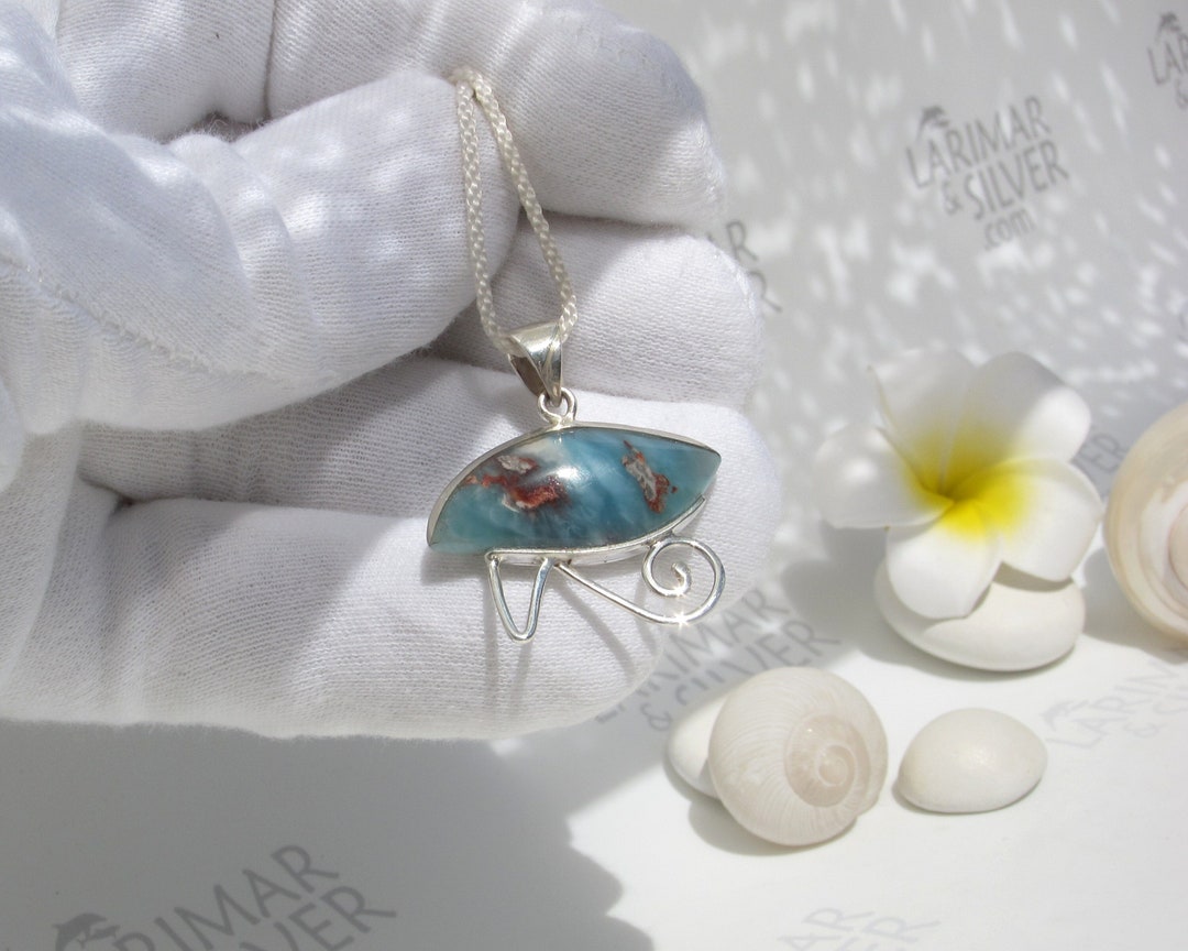 Larimar Eye of Ra Pendant, Red Sea Horus, Multicolored Larimar Stone ...