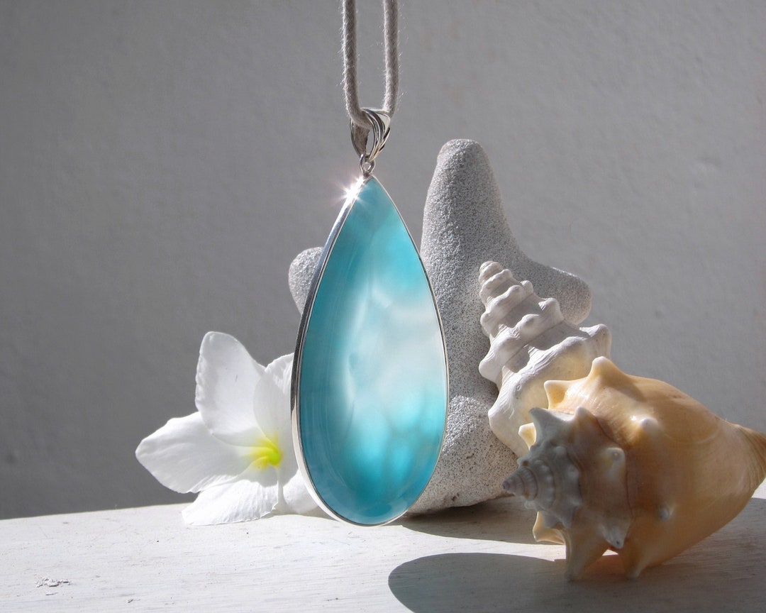 AAAA Larimar Drop Pendant, Mermaids Magic Mirror, Paper Thin ...