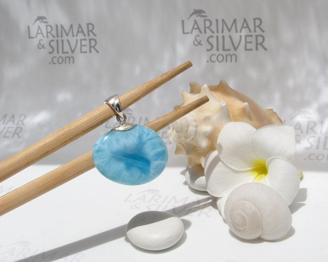 Natural Dominican Larimar Stone Pendant, Secret Cove Translucent Blue ...