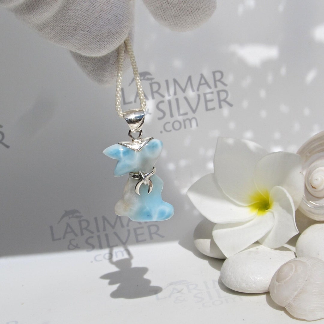 Beachy Larimar Pendant, Little Bunny at the Beach 4, Kawaii Larimar Pendant S925 White Aqua Blue ...