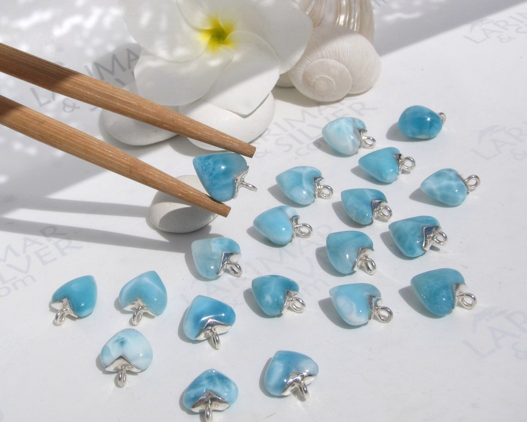 Wholesale Blue Tiny Heart Charms, 10 Love Spell Authentic Larimar ...