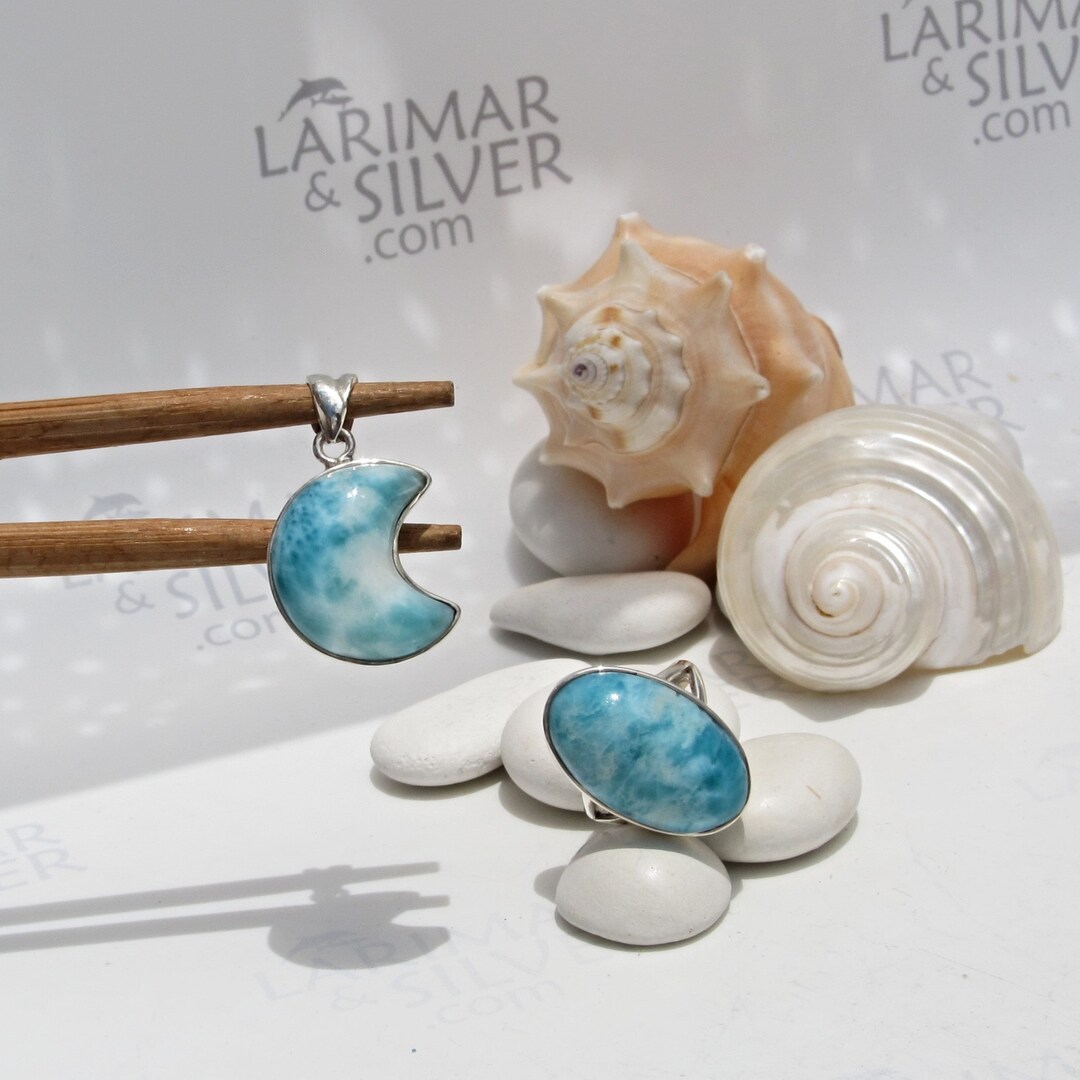 Larimar Jewelry Set, Origin of Life - Matched Larimar Pendant S925 Ring ...
