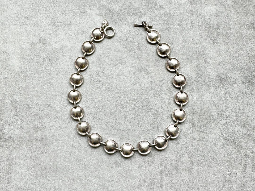 Pewter-tone Disc Link Necklace, Sculptural Collar Necklace, Modernist ...