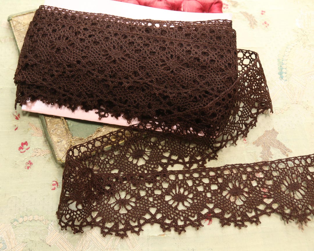 10 Yards Antique Lace Wool Braid Trim Deep Warm Brown 2.75" Wide Lace ...