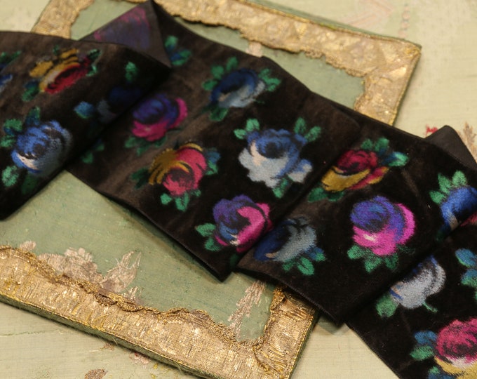 Lovely Velvet Silk Antique Ribbon Cut Roses 4 3/8 Wide Blue Trim ...