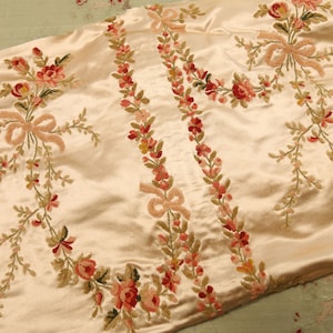 Antique Incredible Silk Satin Chenille Embroidered Rose Swag Panel 1900 ...