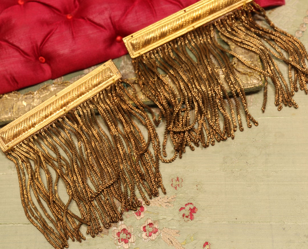 2 Antique French Bullion Epaulet Tassel Gold Applique Metal Trim Art ...