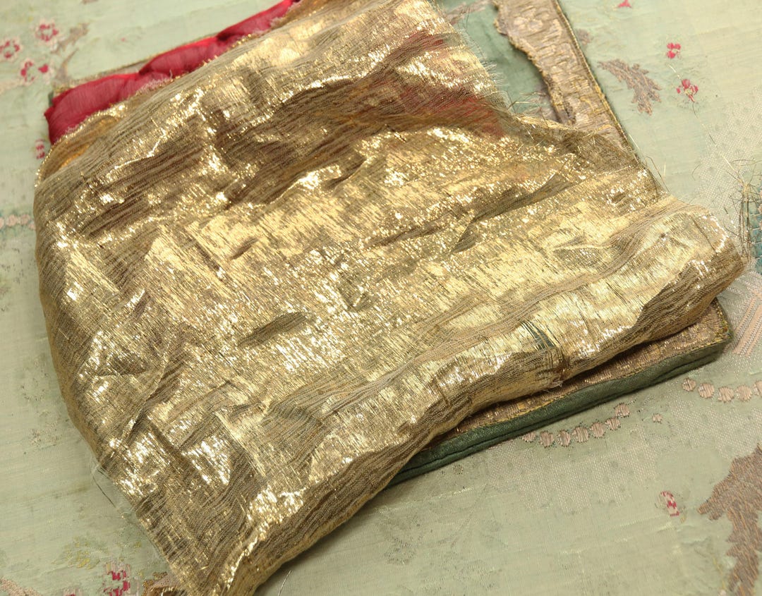Antique Rare Real Metal Lame Material Flapper Fabric Cotton Silk Gold ...