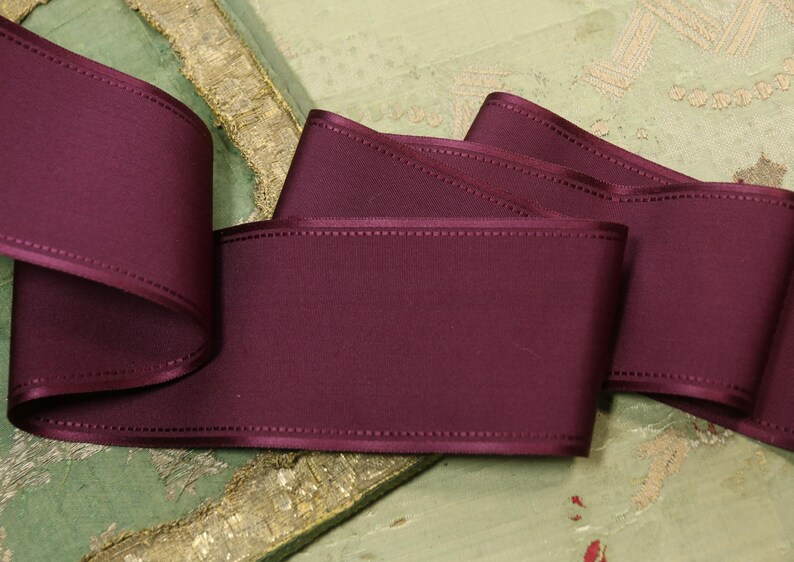 1 Yard Antique Silk Faille Deep Maroon Plum Ribbon New Old Stock 2 9/16 ...