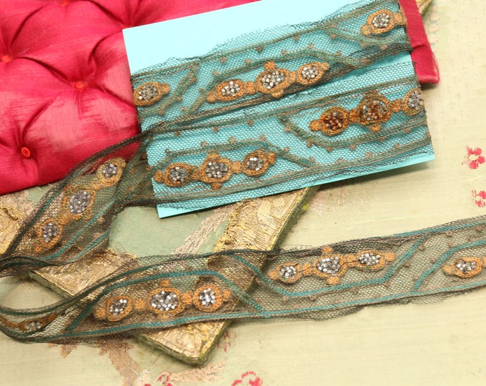 1 Yard Lovely 1920s Antique Beaded Lace Trim Gold Metal Soft Shades ...