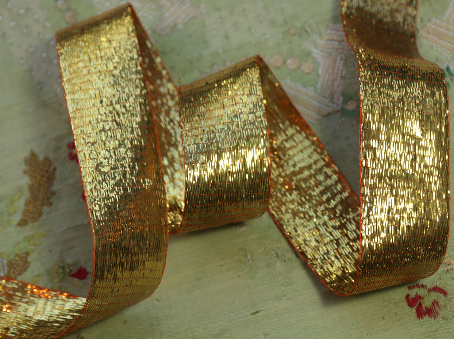 1 yard real metal ribbon gold lame 1.25 woven fabulous | Etsy